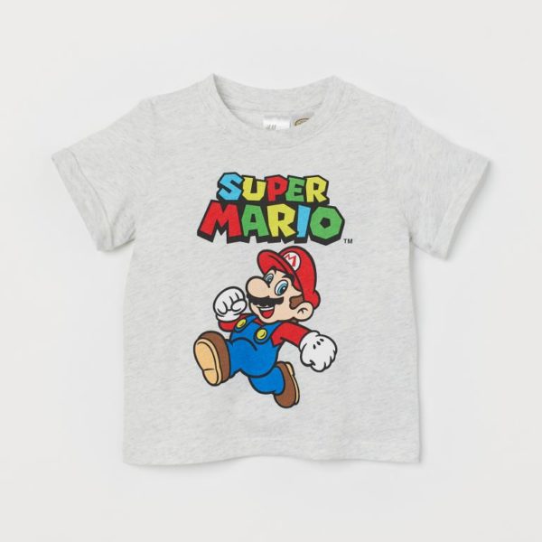 H&M Light Grey Marl/Super Mario Printed T-shirt - OGalax