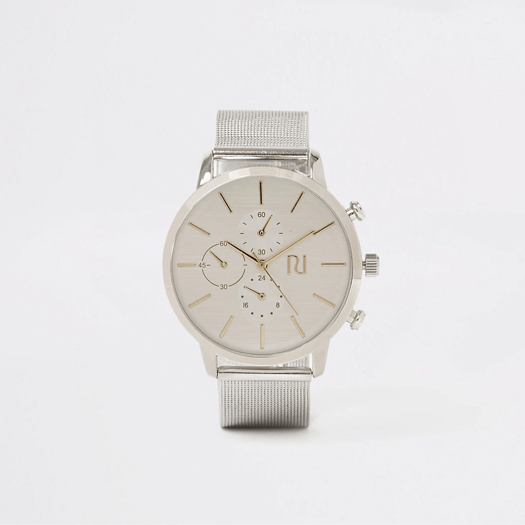River Island Silver Colour Mesh Strap Round Watch - OGalax