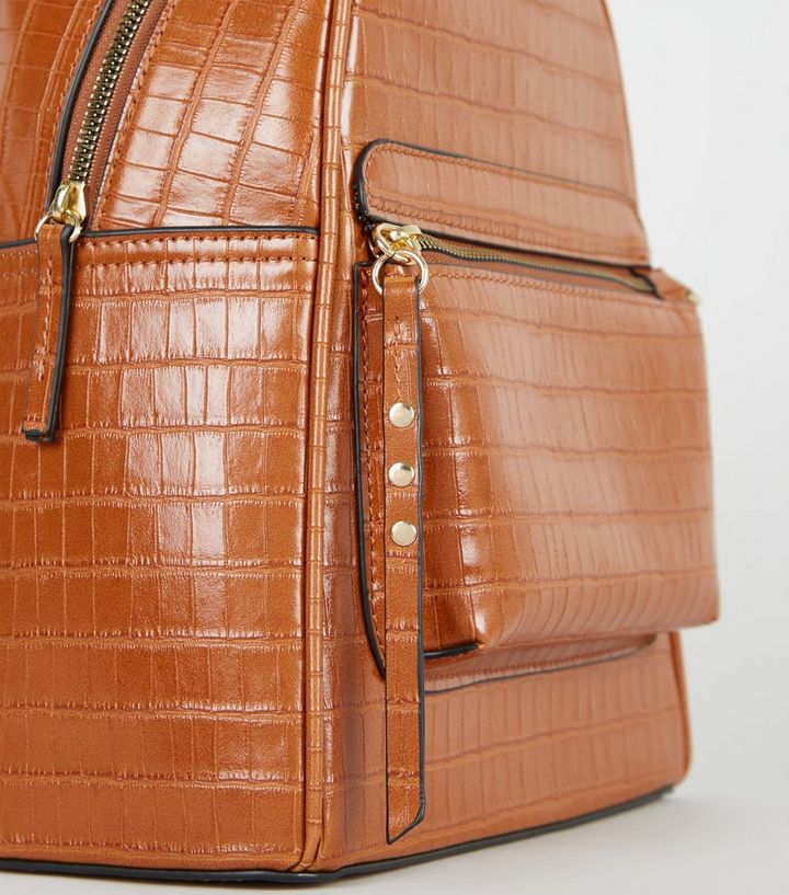 New Look Tan Faux Croc Backpack Brow - OGalax
