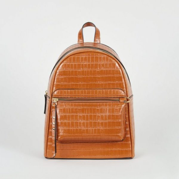 New Look Tan Faux Croc Backpack Brow - OGalax
