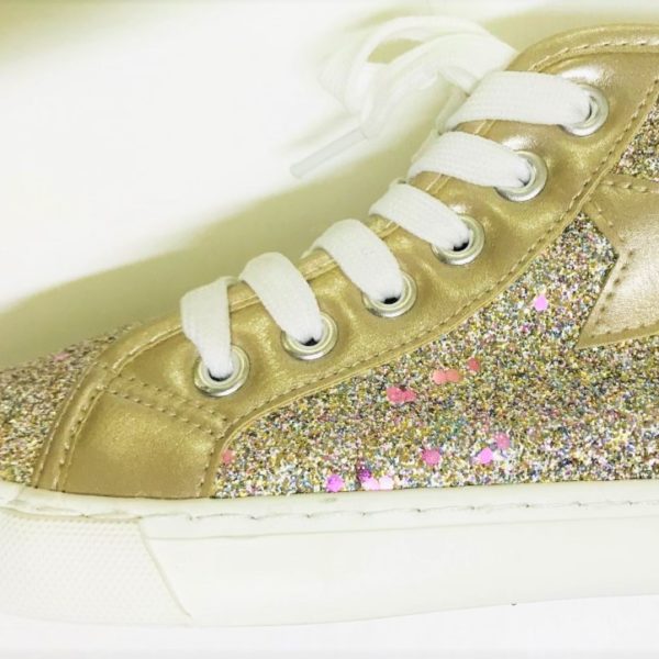 Primark Gold Glitter Star Lace Up Trainer Shoes - OGalax