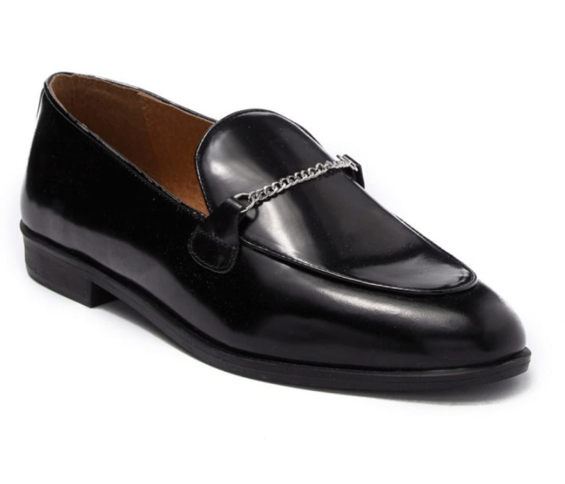 Top Man Black Leather Askew Chain Loafer - OGalax