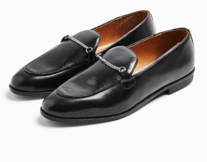 Top Man Black Leather Askew Chain Loafer - OGalax