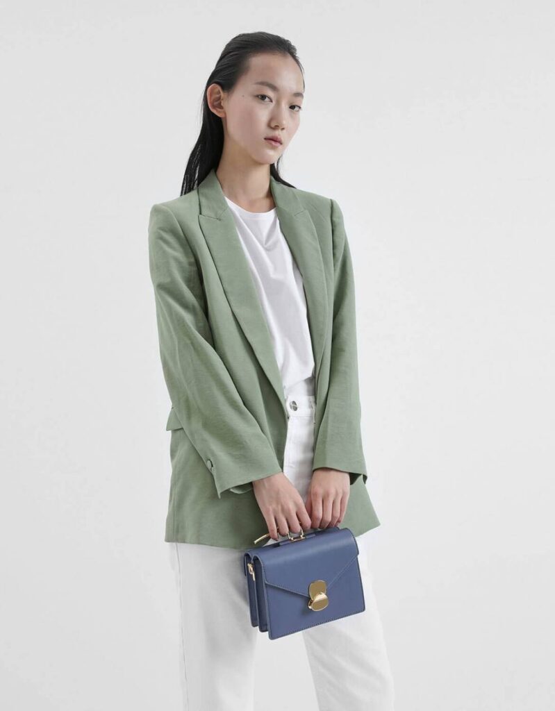Charles & Keith Blue Metallic Push Lock Top Handle Bag - OGalax